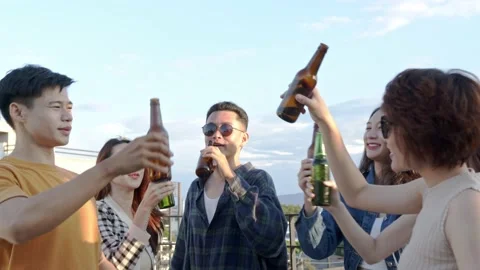 Group of young Asian people drinking alc... | Stock Video | Pond5