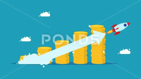 The growth of compound interest. Investment grows. pile of money with ...