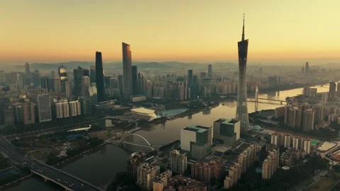 Guangzhou Zhujiang River aerial view | Stock Video | Pond5