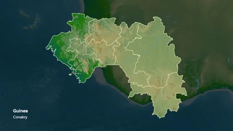 Guinea map - extract. Regions. Physical.... | Stock Video | Pond5