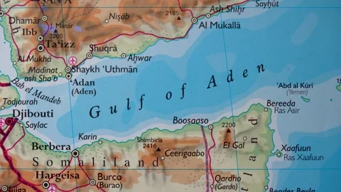 Gulf of Aden highlighted on a world map ... | Stock Video | Pond5