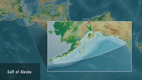 Gulf of Alaska. Physical map. Patterson ... | Stock Video | Pond5