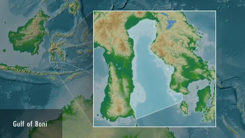 Gulf of Boni. Physical map. Patterson Cy... | Stock Video | Pond5