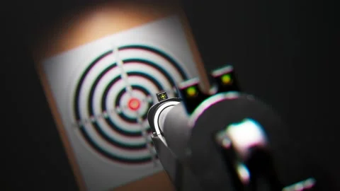 Gun aiming towards shooting target. Pist... | Stock Video | Pond5