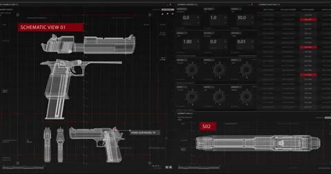 Gun pistol blueprint, gun hud animation ... | Stock Video | Pond5