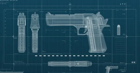 Gun pistol blueprint, gun hud animation ... | Stock Video | Pond5