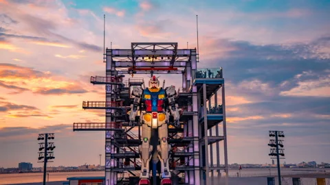 Gundam mecha robot getting inside base f... | Stock Video | Pond5