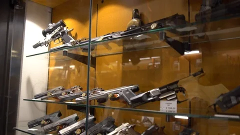 Guns in a gun shop in Italy | Stock Video | Pond5