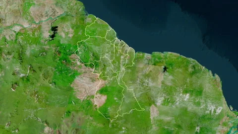 Guyana map - glide. Regions. Satellite. | Stock Video | Pond5