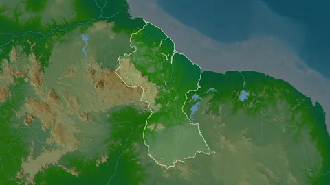Guyana map - solid. Regions. Physical. L... | Stock Video | Pond5