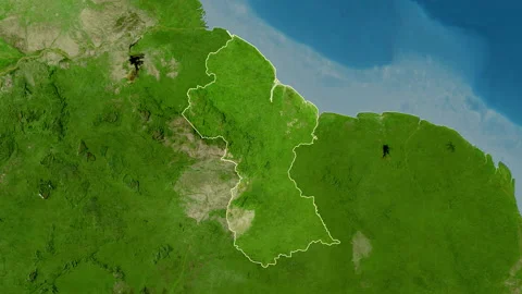 Guyana map - zoom. Border. Satellite. | Stock Video | Pond5