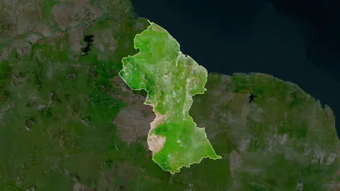 Guyana map - zoom. Border. Satellite. | Stock Video | Pond5