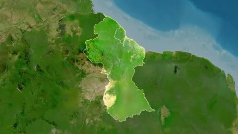 Guyana map - zoom. Regions. Satellite. | Stock Video | Pond5
