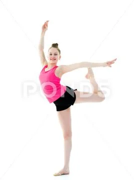 The gymnast balances on one leg. Stock Image ~ #117136676
