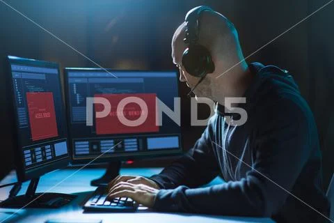Hacker with access denied messages on computers Stock Image #107147166