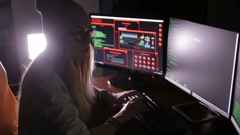 Hacker, programmer working with data cod... | Stock Video | Pond5