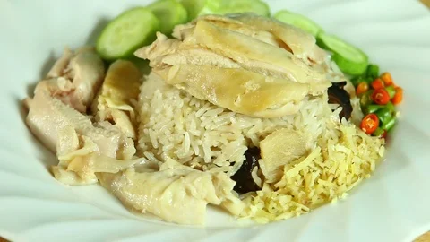 Hainanese chicken rice in plate | Stock Video | Pond5