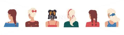 Hairstyle. Cartoon female haircut. Isolated back view of women ...