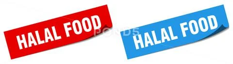 Halal food paper peeler sign set. halal food sticker: Graphic #136521957