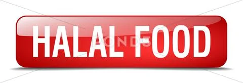 Halal food red square 3d realistic isolated web button: Graphic #51758701