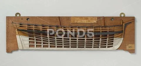 Half Model of a 4-Gun Schooner.Polychromed mold model (starboard) of a ...