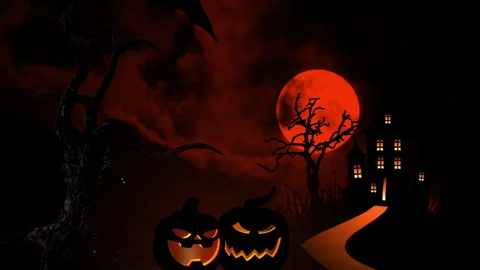 Halloween blood red moon in black sky on... | Stock Video | Pond5