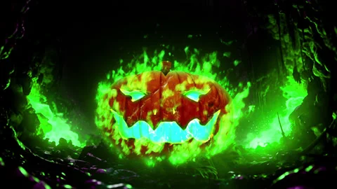 Halloween burning pumpkin head looping H... | Stock Video | Pond5