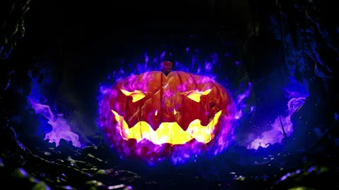 Halloween burning pumpkin head looping H... | Stock Video | Pond5