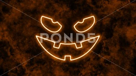 Halloween Evil Smile With Glowing Neon Orange Outline Background. Scary ...