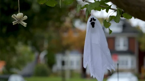 Halloween ghost decorations blowing in t... | Stock Video | Pond5