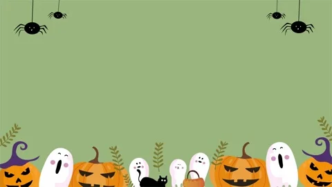 Halloween ghosts pumpkins spiders border... | Stock Video | Pond5