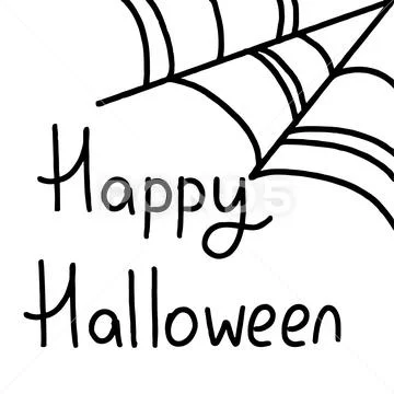 Halloween party brush lettering with cobweb in the corner. Handwritten ...