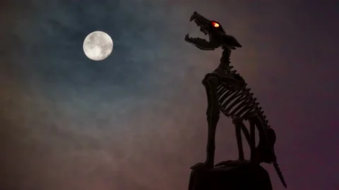 Halloween skeleton hellhound howling at ... | Stock Video | Pond5