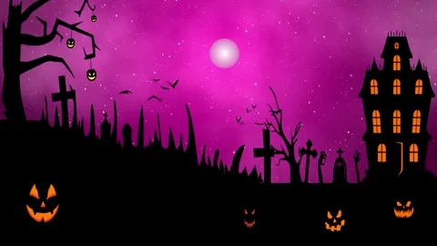 Halloween Spooky Graveyard, House And Tr... | Stock Video | Pond5