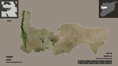 Hamah location. Syria. Satellite map | Stock Video | Pond5