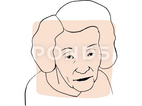 Hand-draw outline portrait of old woman with light beige sample color ...