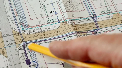 Hand drawing on map of territory. Buildi... | Stock Video | Pond5