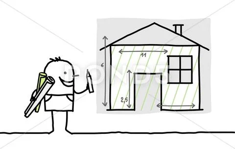 Hand drawn cartoon characters - man drawing house plan ~ Clip Art #60846863