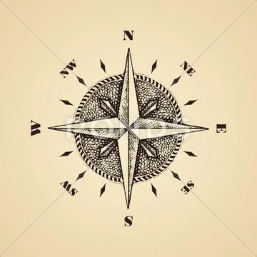 Hand drawn compass wind rose symbol: Graphic #62078573