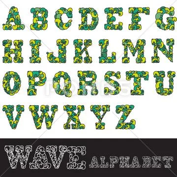Hand drawn decorative wave alphabet letters, design elements ...