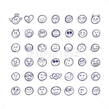 Hand drawn Emoji. Black and white design. Line drawing emoji set ~ Clip ...