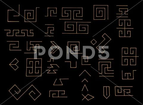 Hand drawn greek motives vector golden symbols set. on black background ...