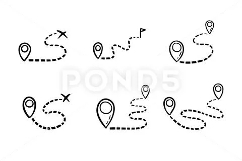 Hand drawn map distance measuring icon. Doodle Map route vector ...