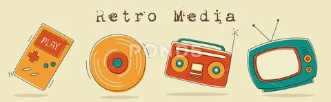 Hand drawn retro media set design. comic and cartoon style: Graphic ...