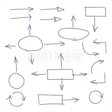 Hand drawn set of arrows and block schemes, vector illustration ...