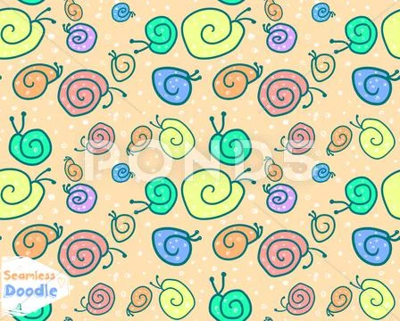 Hand drawn snails cartoon fantasy doodle seamless pattern. ~ Clip Art ...
