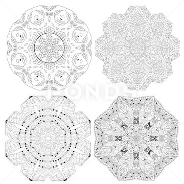 Hand drawn zentangle set of 4 mandalas for coloring page. Illustration ...