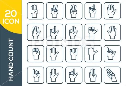 Hand gestures line icons. Handshake, Clapping hands, Victory. Horns, Thumb up: Graphic #170750205