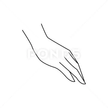 Hand grabbing and holding invisible item. Vector flat outline icon ...