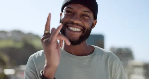 Hand, happy and sign with a black man sh... | Stock Video | Pond5